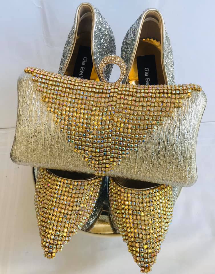 Buy Pyramid Luxury Embellished Glitter Shoes and Purse Set by GiaBella ...