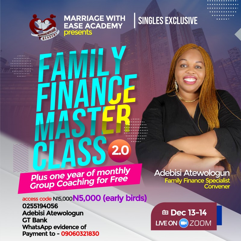 Buy FAMILY FINANCE MASTER CLASS FOR SINGLES by MARRIAGE WITH EASE ACADEMY on Selar