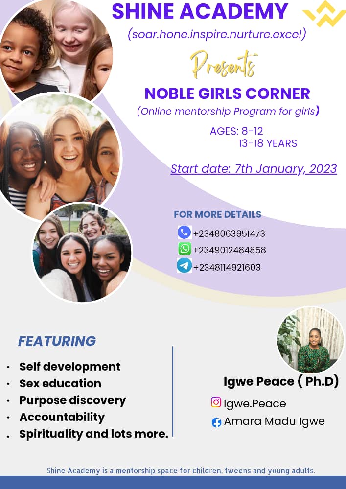 Subscribe Shine academy- Noble girls corner by Igwe Peace Amarachi on Selar