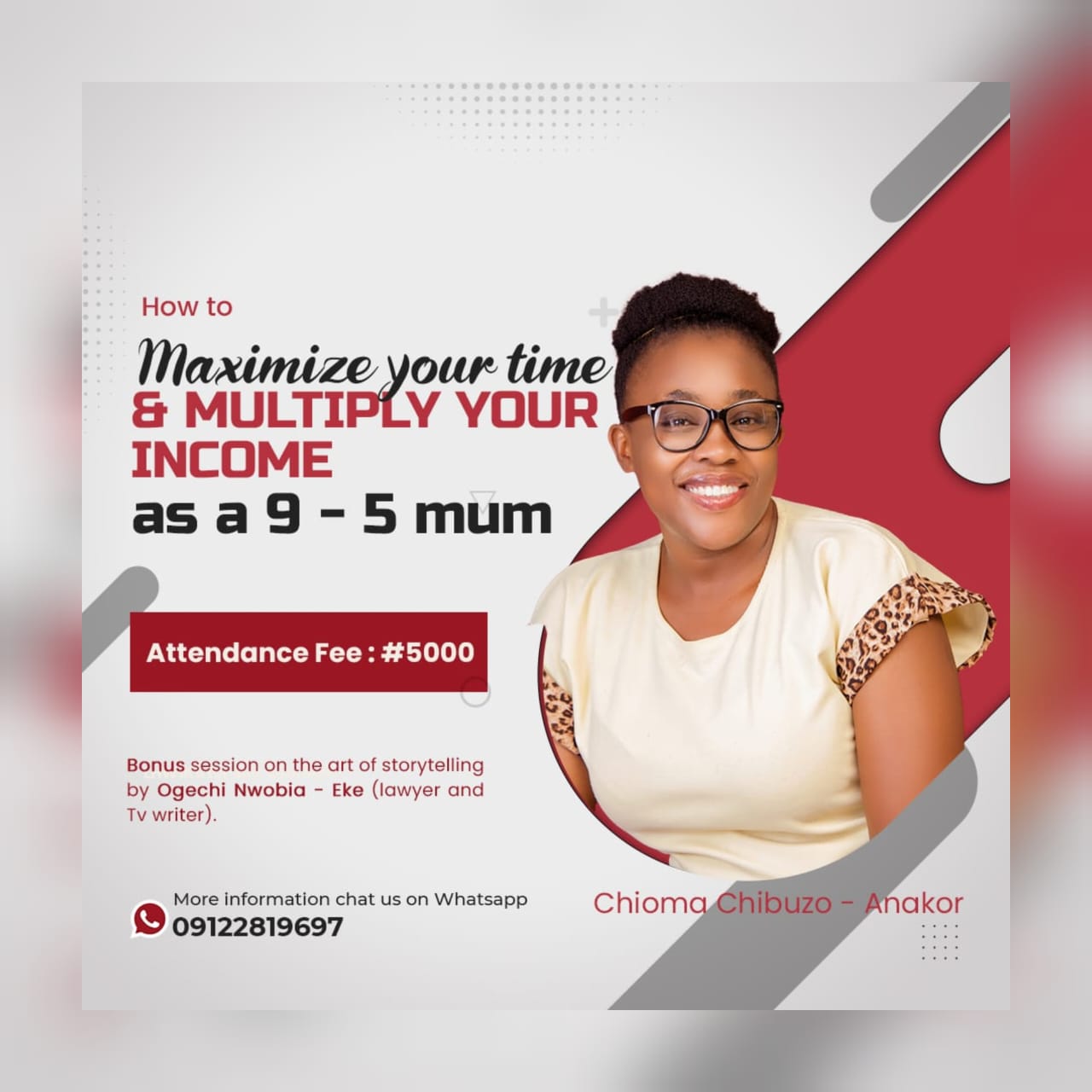 Buy MAXIMIZE YOUR TIME AND INCREASE YOUR INCOME AS A 9-5 MOM WEBINAR by Chioma Noelle Chibuzo ...