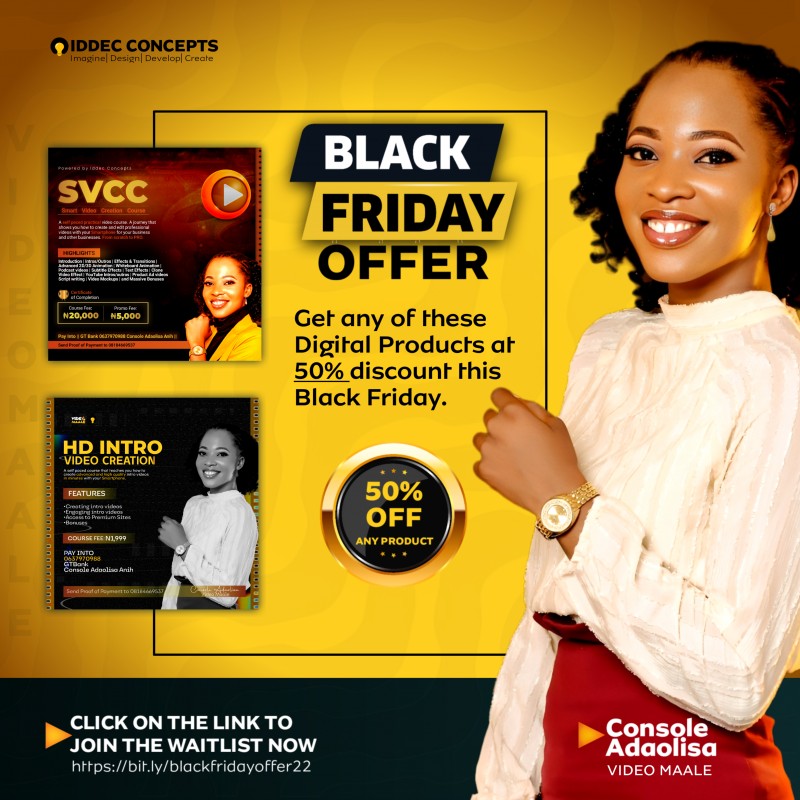 Get VIDEO CREATION BLACK FRIDAY OFFER by Console Adaolisa on Selar