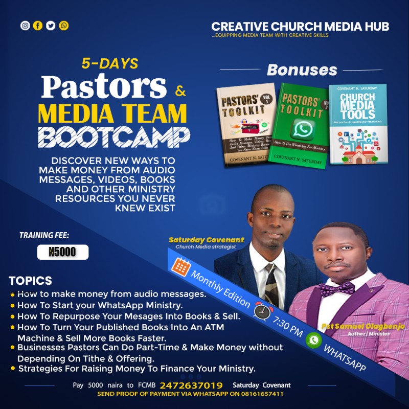 Buy PASTORS AND MEDIA TEAM BOOTCAMP by Covenant Saturday on Selar