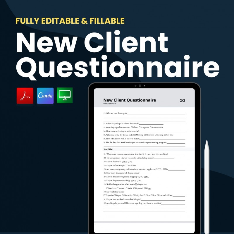 Buy Personal Trainer Editable New Client Questionnaire Form Template by ...