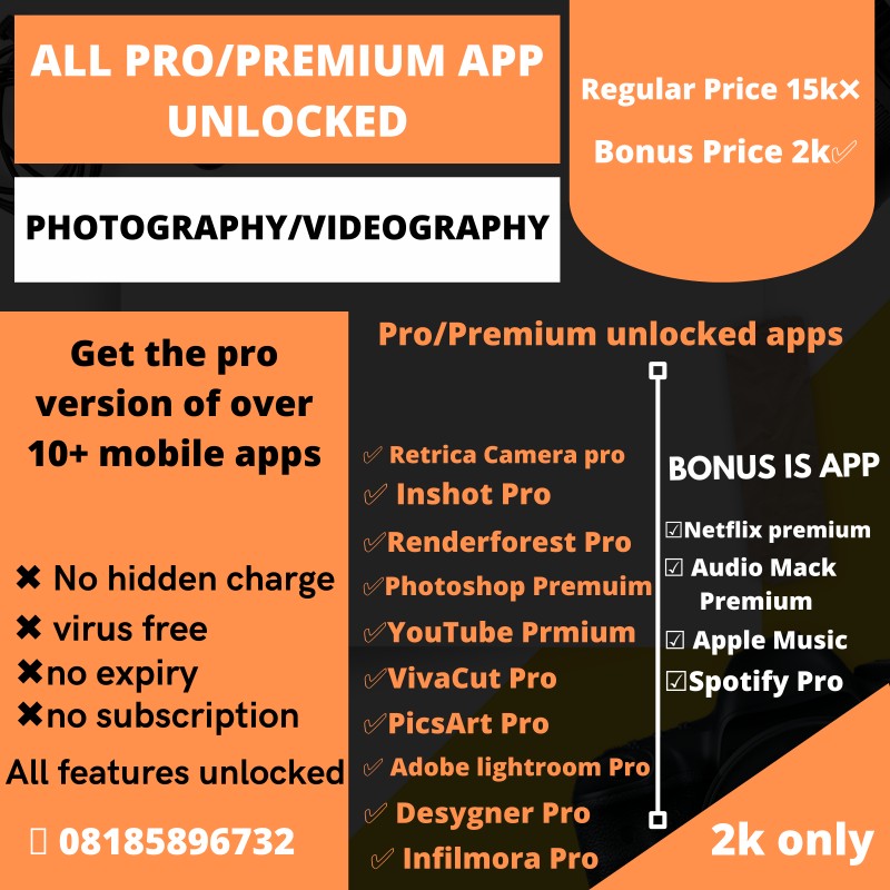 Buy Unlocked Premium/Pro version apps by Inyang Ruth on Selar