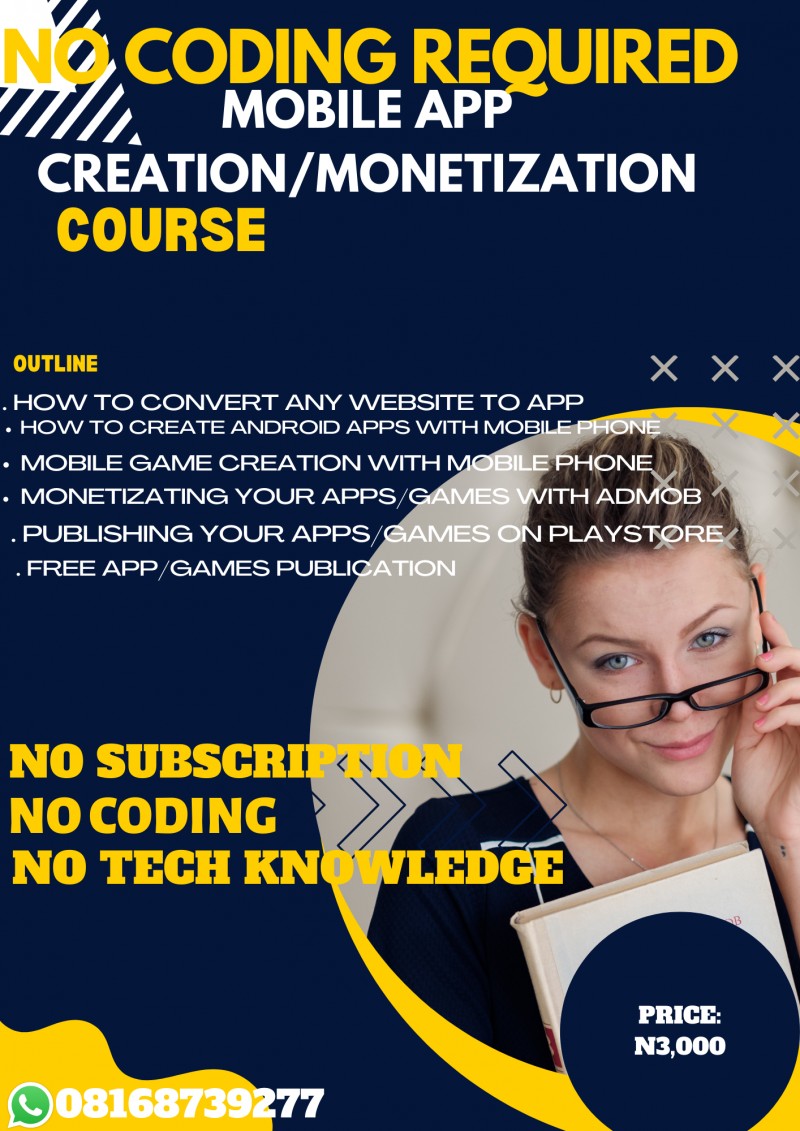 Buy MOBILE APP CREATION/MONETIZATION by Digital comfort on Selar