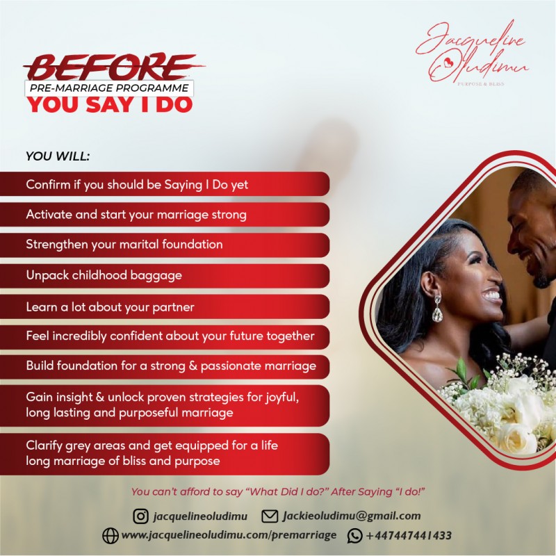Buy BEFORE YOU SAY I Do - PreMarriage Programme for Engaged Couples by Jacqueline Oludimu on Selar