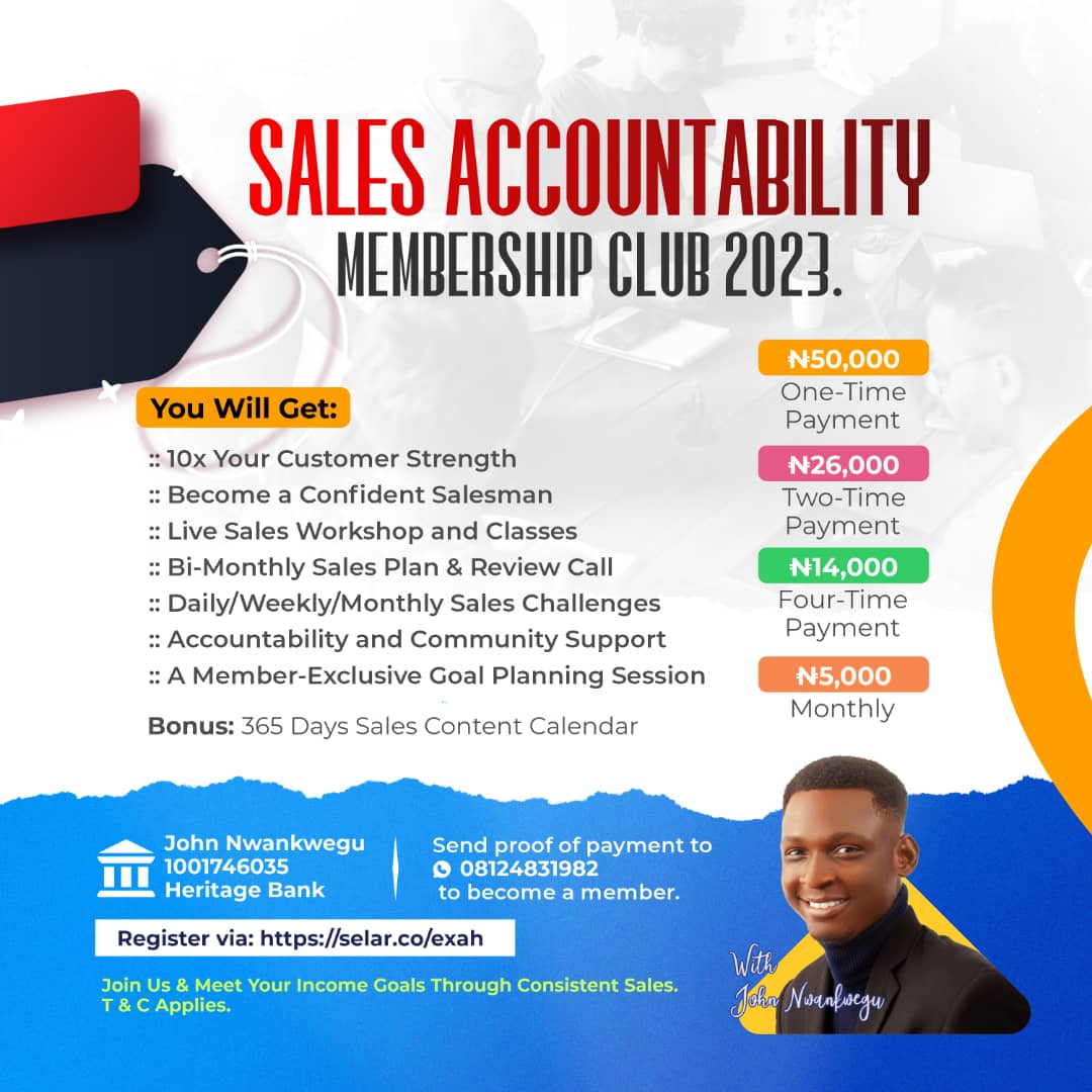 Subscribe SALES ACCOUNTABILITY MEMBERSHIP CLUB by John Nwankwegu on Selar