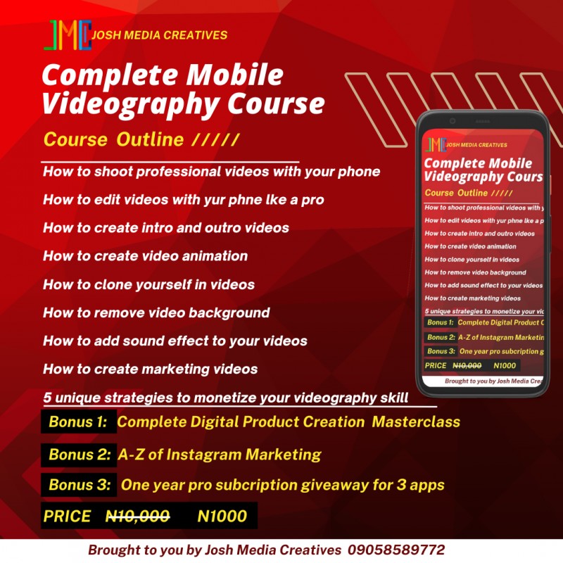 Buy Complete Mobile Videography Course by Josh Media Creatives on Selar