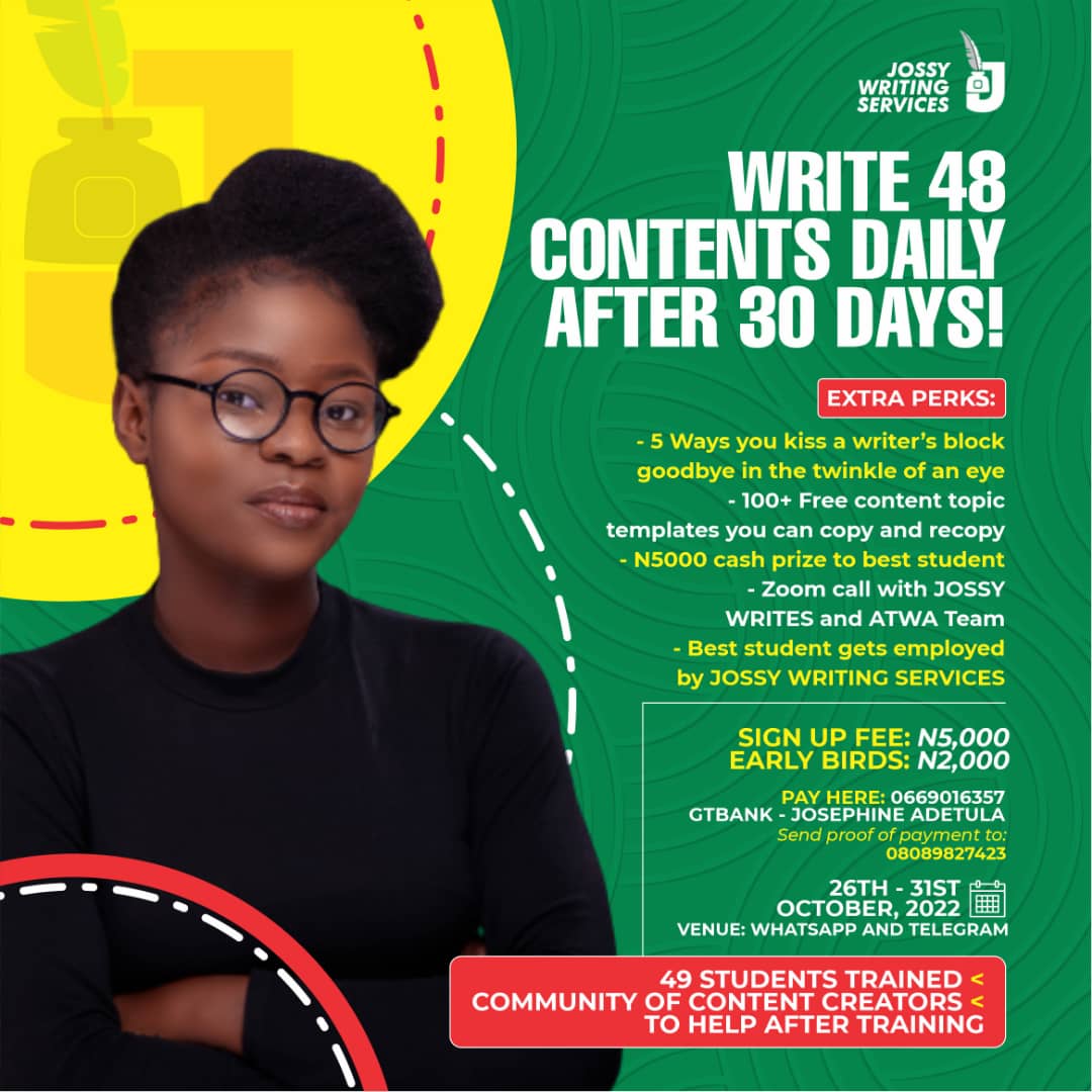Buy CREATIVE CONTENT CREATION COURSE by Josephine Adetula on Selar