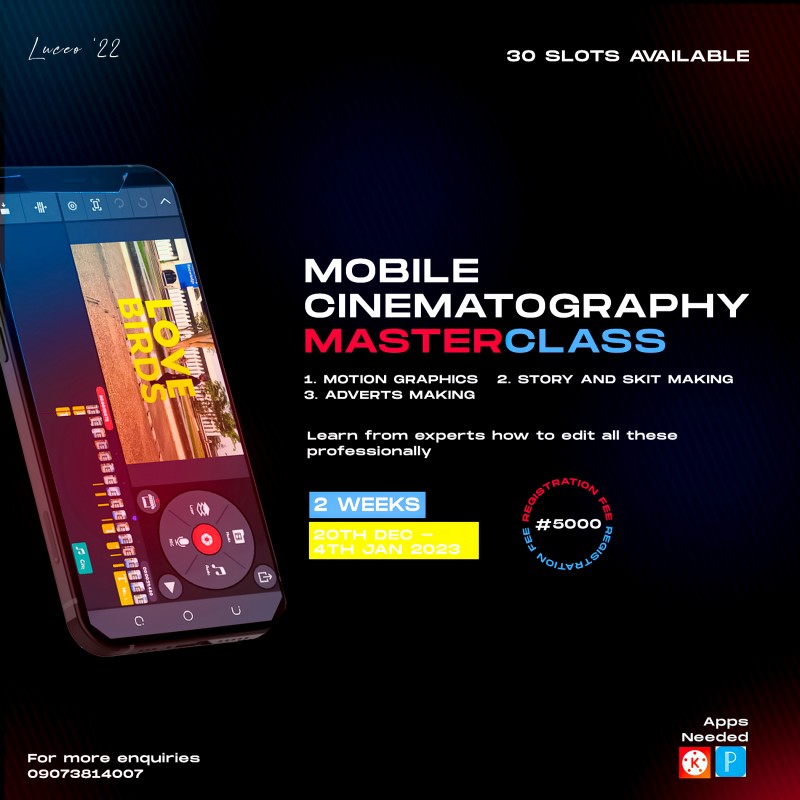 Buy MOBILE CINEMATOGRAPHY MASTER CLASS by Adeyinka David on Selar