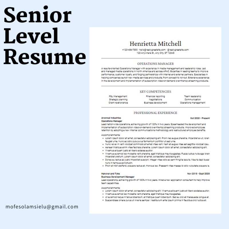 Buy Senior Level Resume by Mofesolamisi Elusakin on Selar