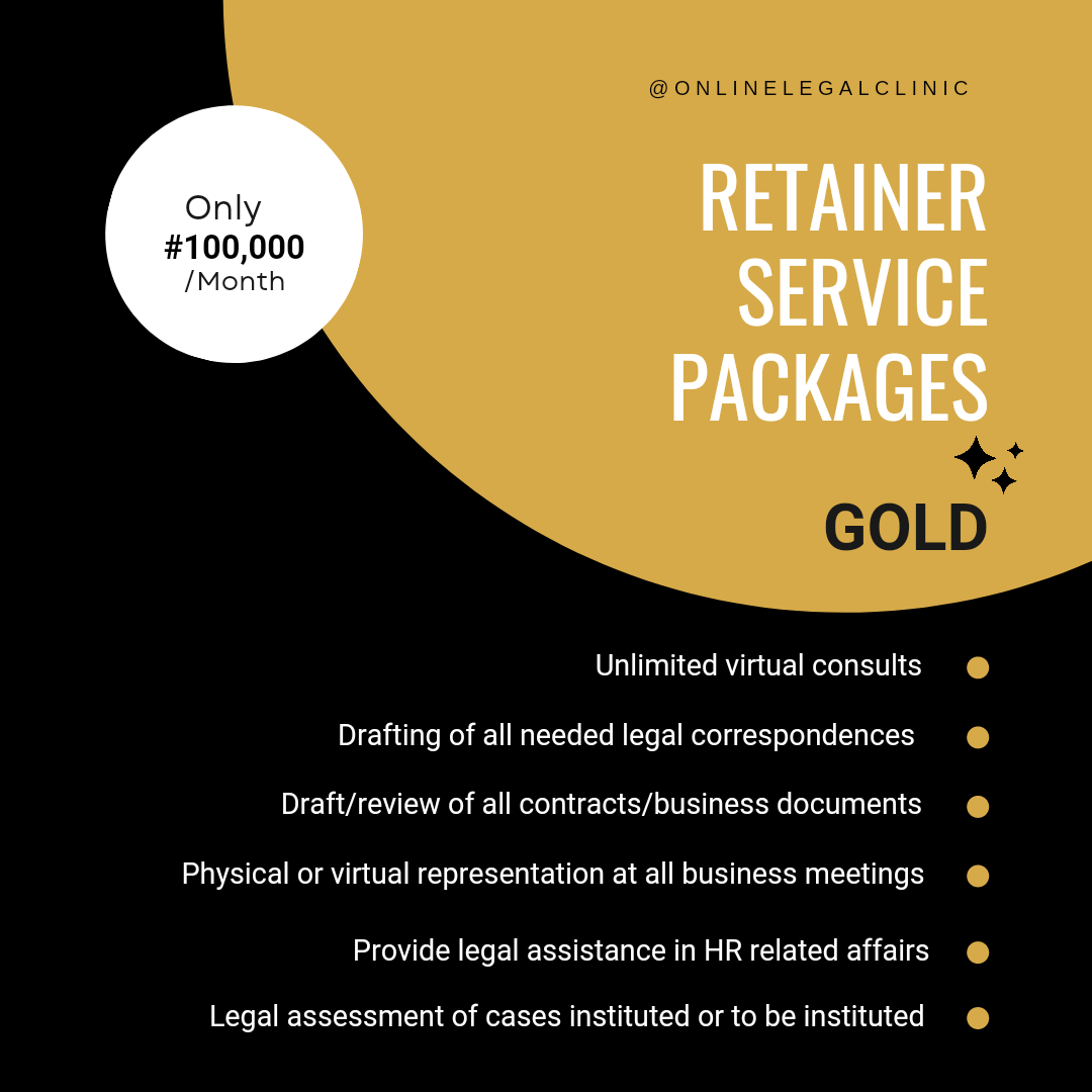 Subscribe RETAINER SERVICE PACKAGE (GOLD) by Online Legal Clinic on Selar