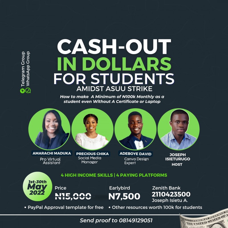 Buy CASH-OUT IN DOLLARS by Joseph Isieturugo on Selar