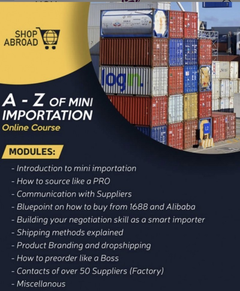 Buy A-Z OF MINI IMPORTATION ONLINE COURSE by Shopabroadglobal on Selar