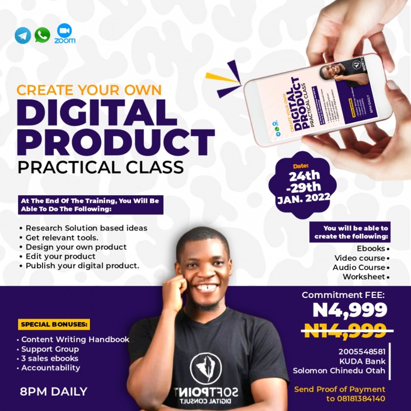 Buy CREATE YOUR OWN DIGITAL PRODUCT BOOTCAMP by Solomon Otah on Selar