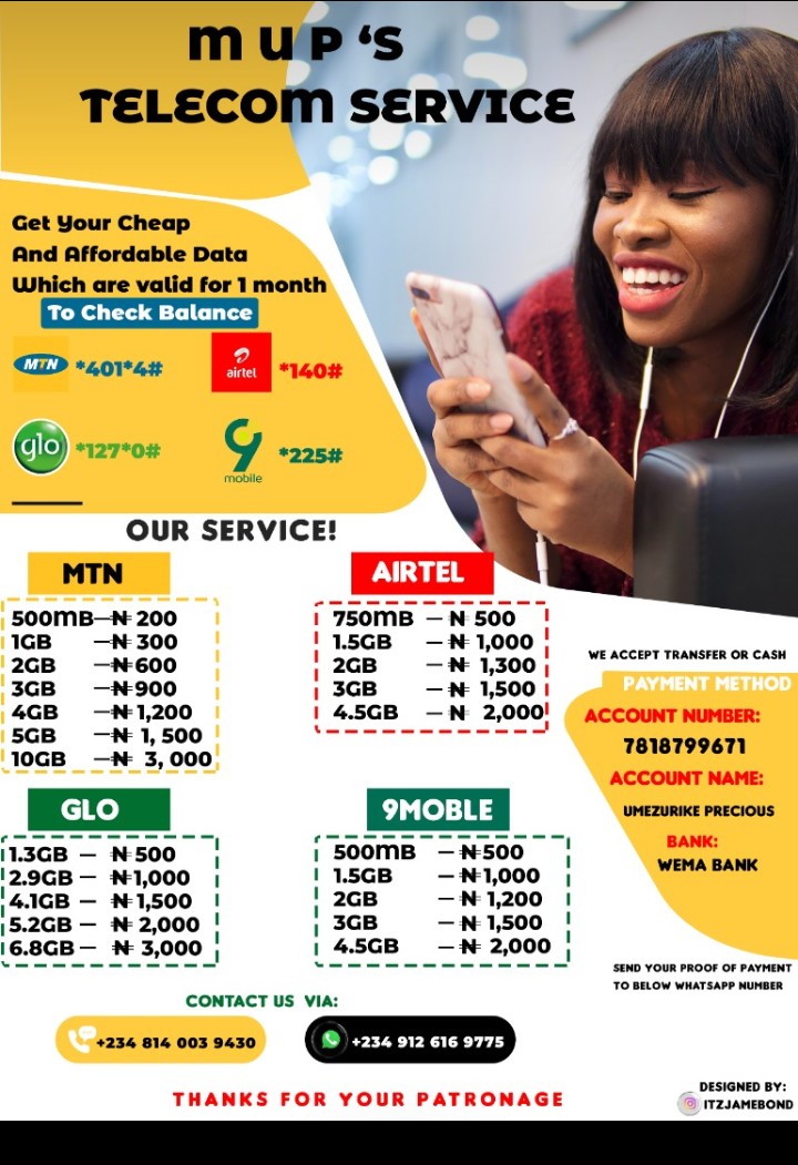 Buy Mup'Telecom Services by Precious Mmesoma Umezurike on Selar