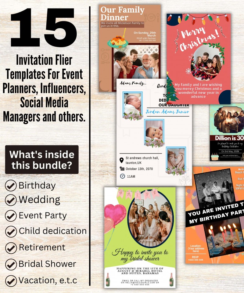 Buy 15 Editable Invitation Flier Templates For Birthday, Wedding, Event ...