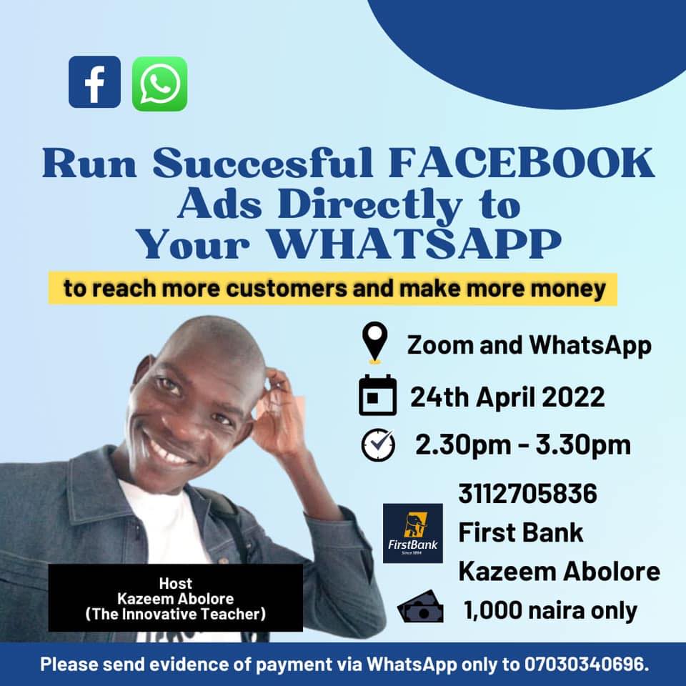 Buy How to Run Facebook Ad Directly to Your WhatsApp by Kazeem Abolore ...