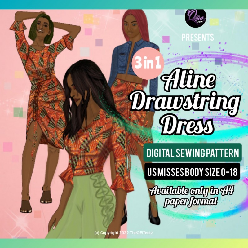 Buy A-line Drawstring Dress Sewing Pattern by TheQEffectz World on Selar