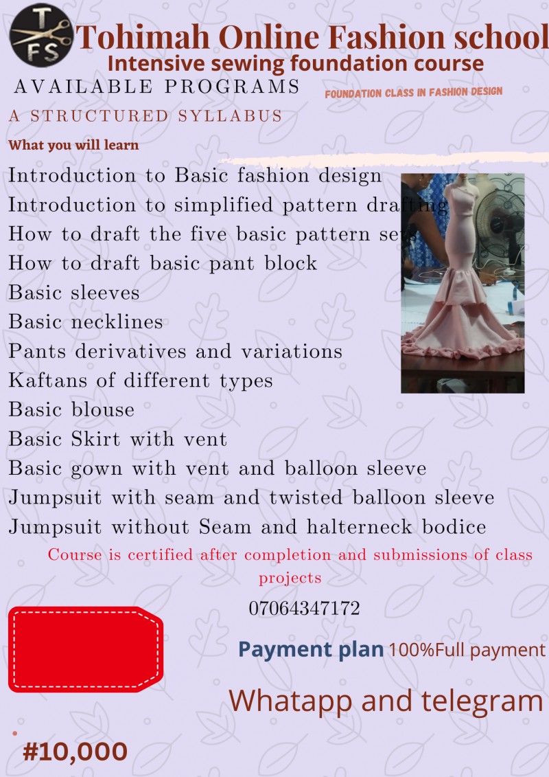 Buy Foundation class by Tohimah fashion school on Selar