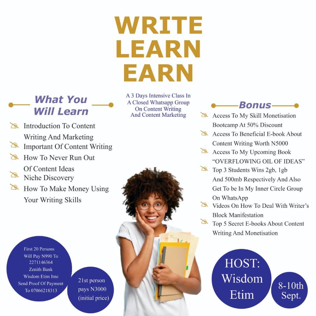 Buy WRITE, LEARN AND EARN TRAINING. by Wisdom Etim on Selar