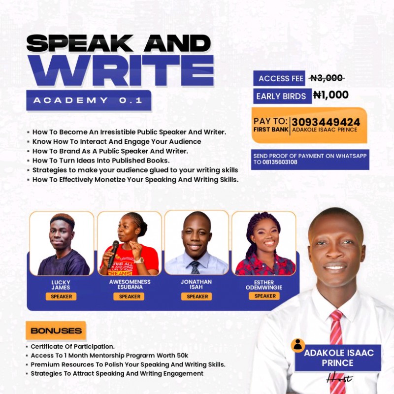 Buy SPEAK AND WRITE ACADEMY by Adakole isaac prince on Selar