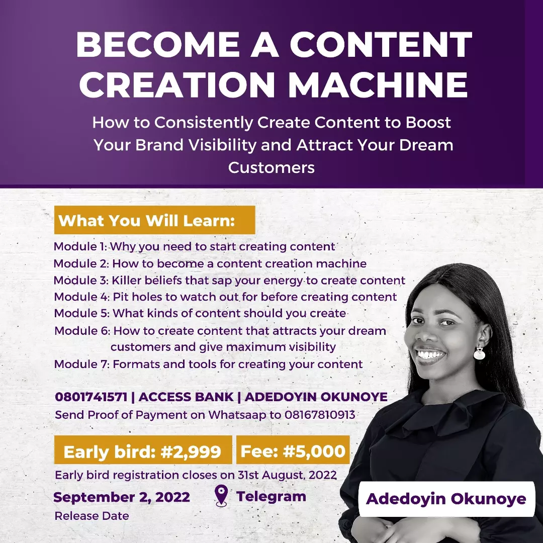 Buy BECOME A CONTENT CREATION MACHINE by Adedoyin Okunoye on Selar