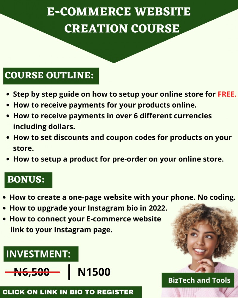 Buy E-commerce Website creation Course by BizTech and Tools on Selar