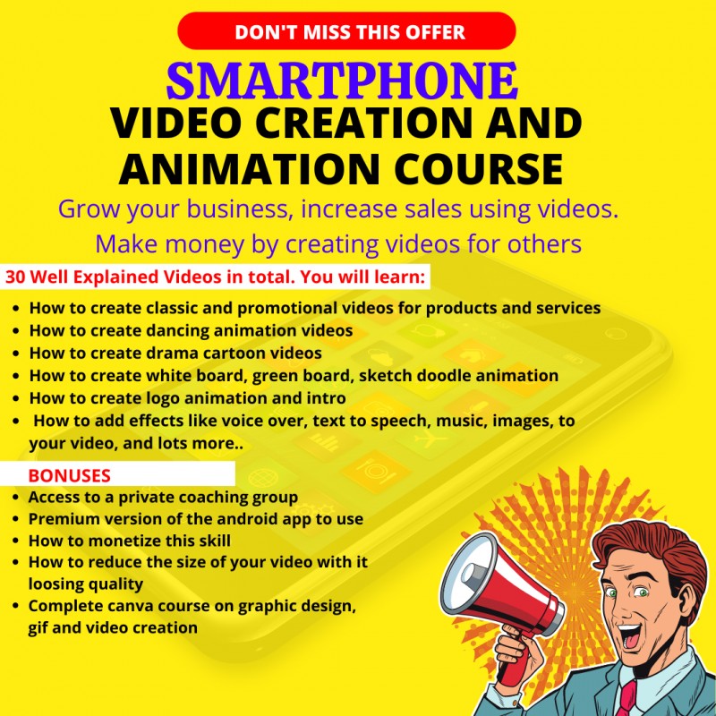 Buy SMARTPHONE VIDEO CREATION AND ANIMATION by David Chinaza on Selar
