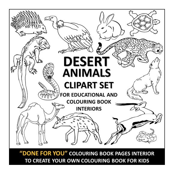 Buy 180 Desert Animals Clipart Set - For Educational And Colouring Book ...