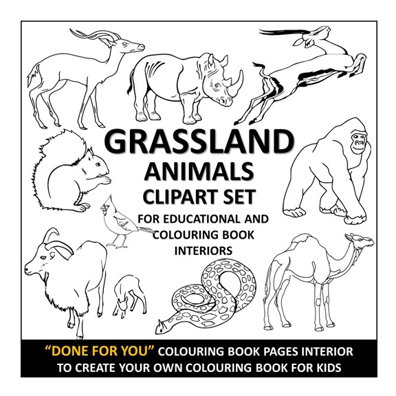 Buy 560 Grassland Animals Clipart Set - For Educational And Colouring ...