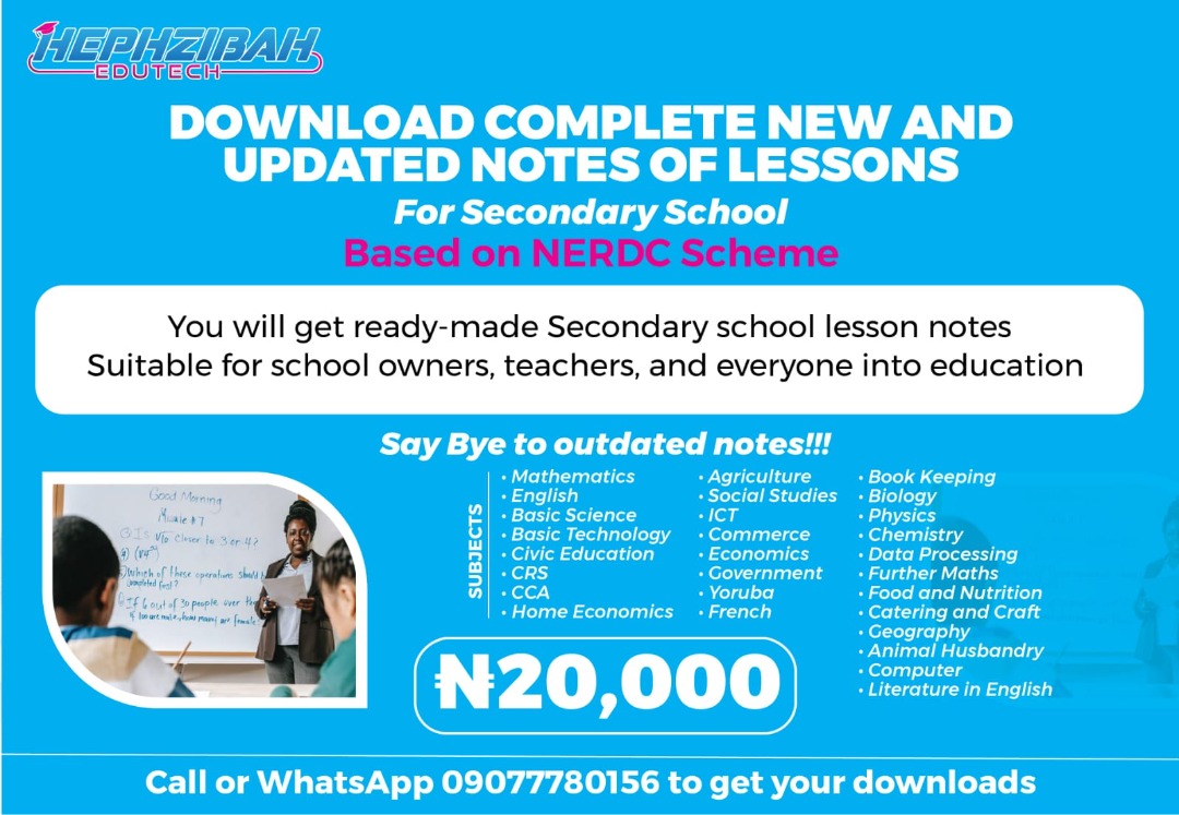 Buy Complete Secondary School Lesson notes by Hephzibah Edutech on Selar