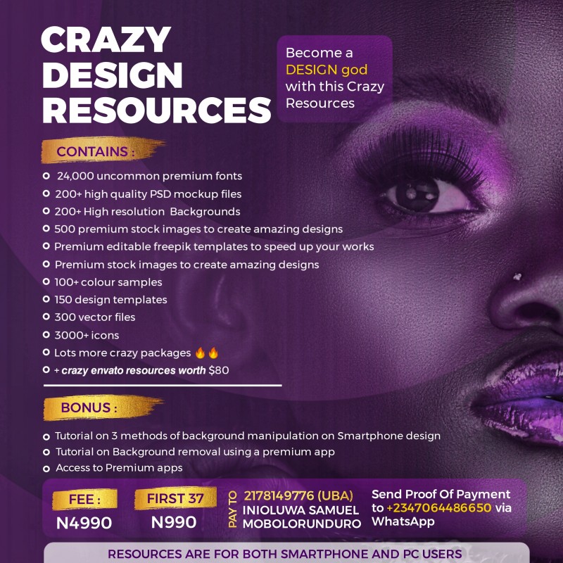 Buy CRAZY DESIGN RESOURCES 🔥 by Inioluwa Mobolorunduro on Selar