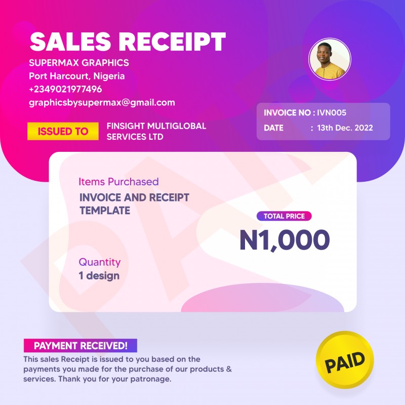 Buy invoice and Receipt Templates by Verified sales network on Selar