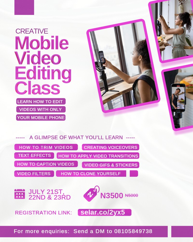 Buy Creative Mobile Video Editing Class by Chinelo Igboejesi on Selar