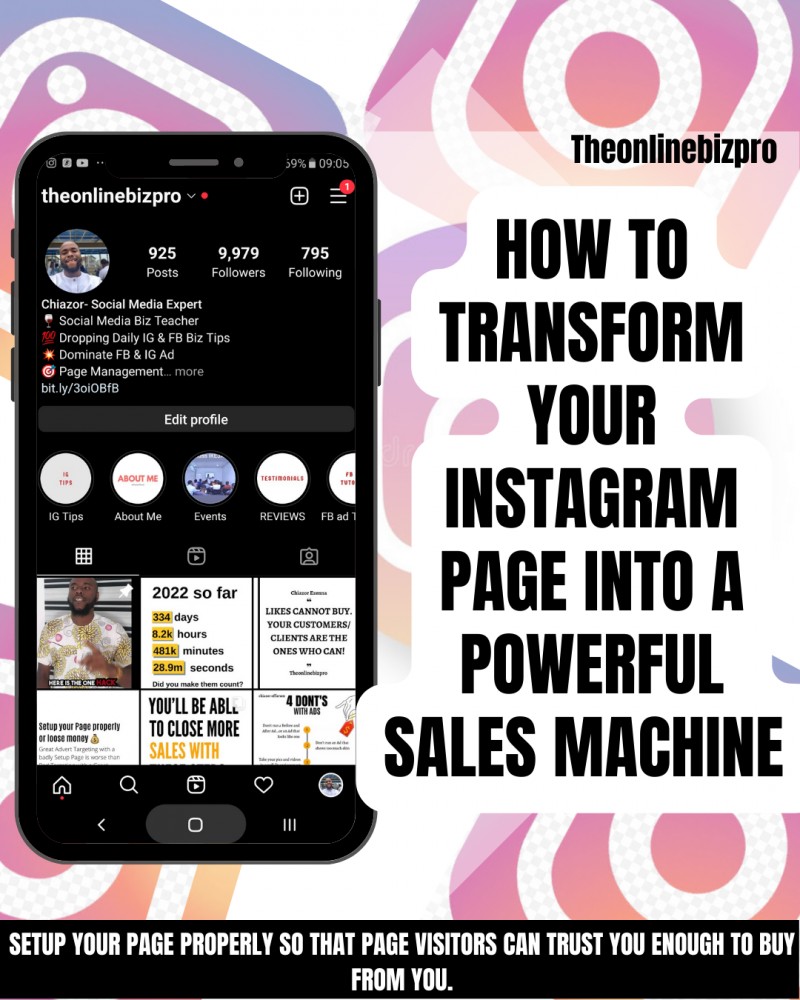 Buy HOW TO TRANSFORM YOUR INSTAGRAM PAGE INTO A POWERFUL SALES MACHINE by Chiazor Offurum on Selar