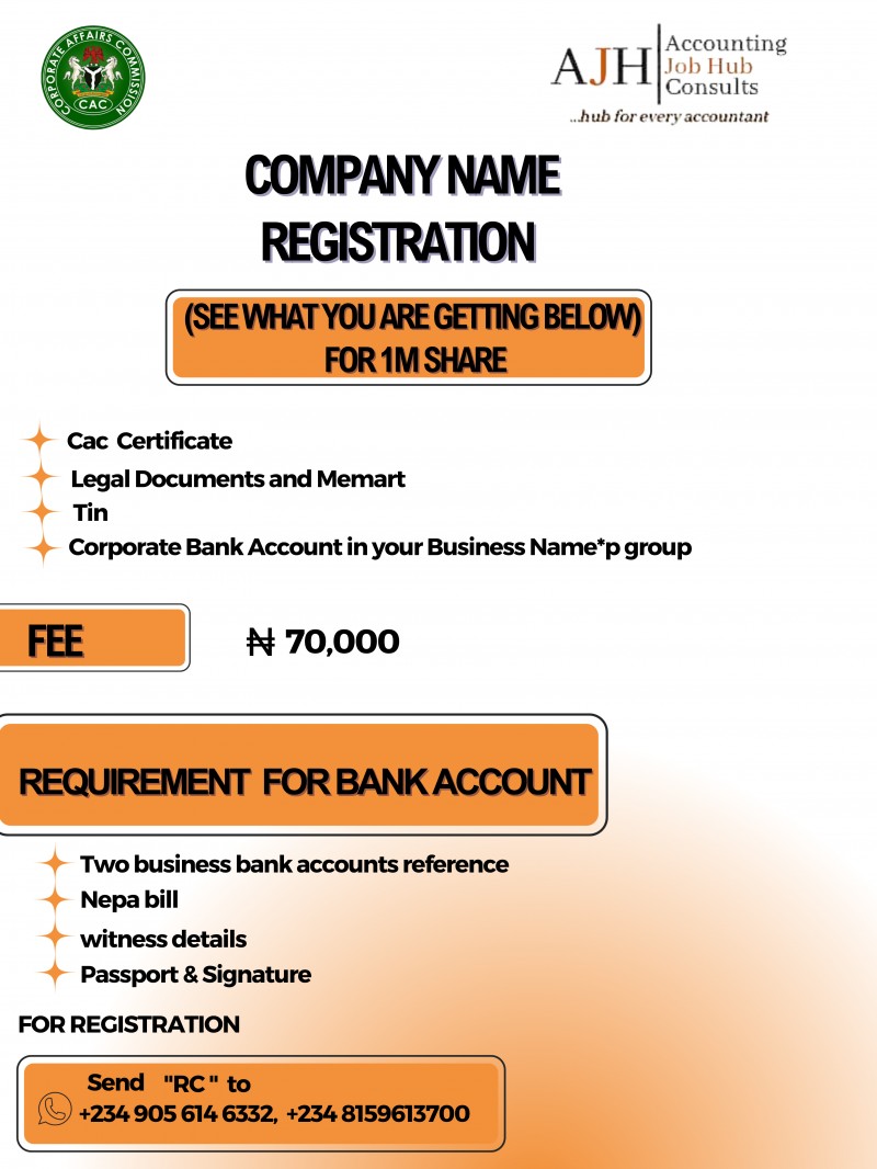 Buy COMPANY NAME REGISTRATION by ACCOUNTING JOB HUB CONSULTS on Selar