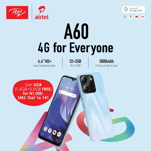 Buy itel A60 6.6" HD+ Screen, 2GB RAM + 32GB ROM, 5000mAh, 4G LTE, 8MP + 5MP Camera, Fingerprint ...