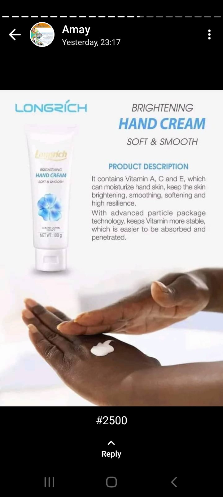 Buy Brightening hand cream by Allansworth Dynasty on Selar
