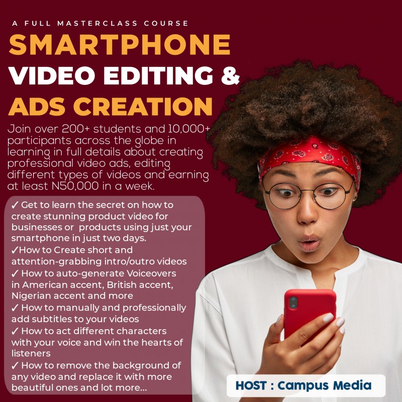 Buy SMARTPHONE VIDEO EDITING AND ADS CREATION MASTERCLASS by Digital Skills Academy on Selar