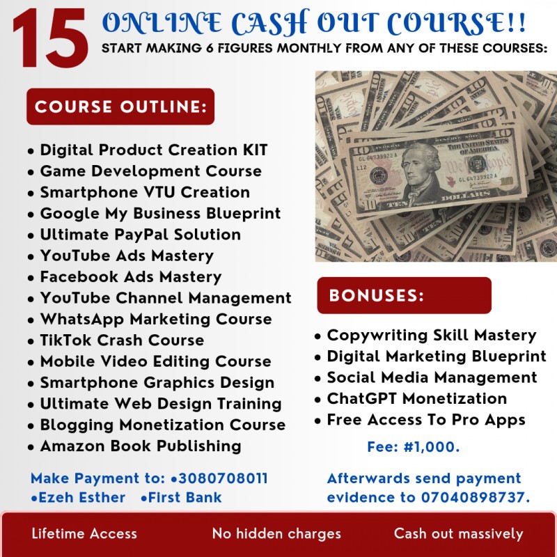 Buy 15 Digital cash out course to make money online by Esther Ezeh on Selar