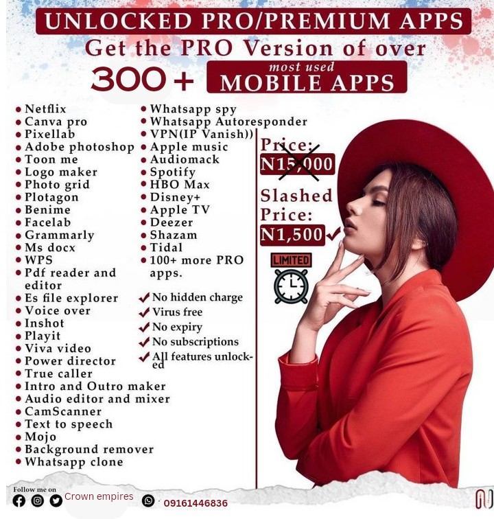 Buy 300+ PREMIUM APPS by CROWN EMPIRES on Selar