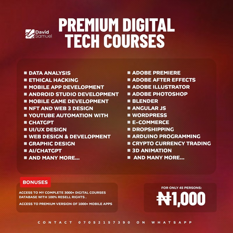 Buy PREMIUM DIGITAL TECH COURSES by Samuel David on Selar.co