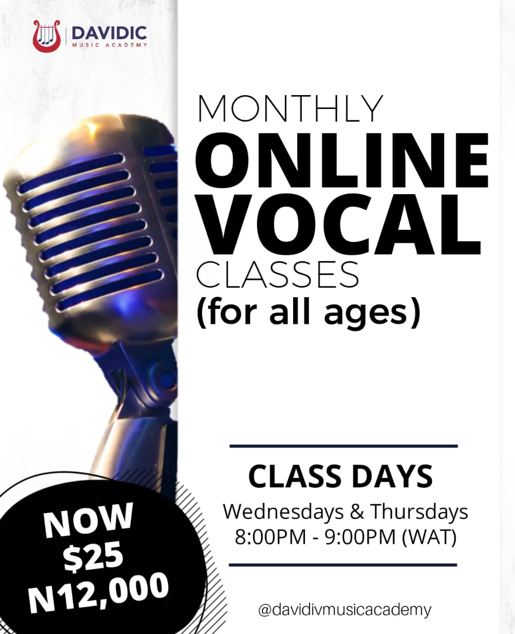 Buy Online vocal training class by Davidic Music Academy LTD on Selar