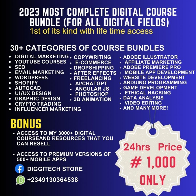 Buy 2023 Most Complete Digital Courses Bundle (For all Digital Fields) by Diggitech SP on Selar