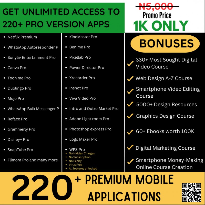 Buy 220+ PREMIUM MOD APPS by @goldenapexpre on Selar