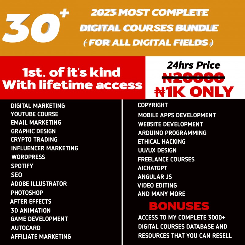 Buy 30+ 2023 MOST COMPLETE DIGITAL COURSES BUNDLE FOR ALL DIGITAL FIELDS. by Edward Sheyin ...