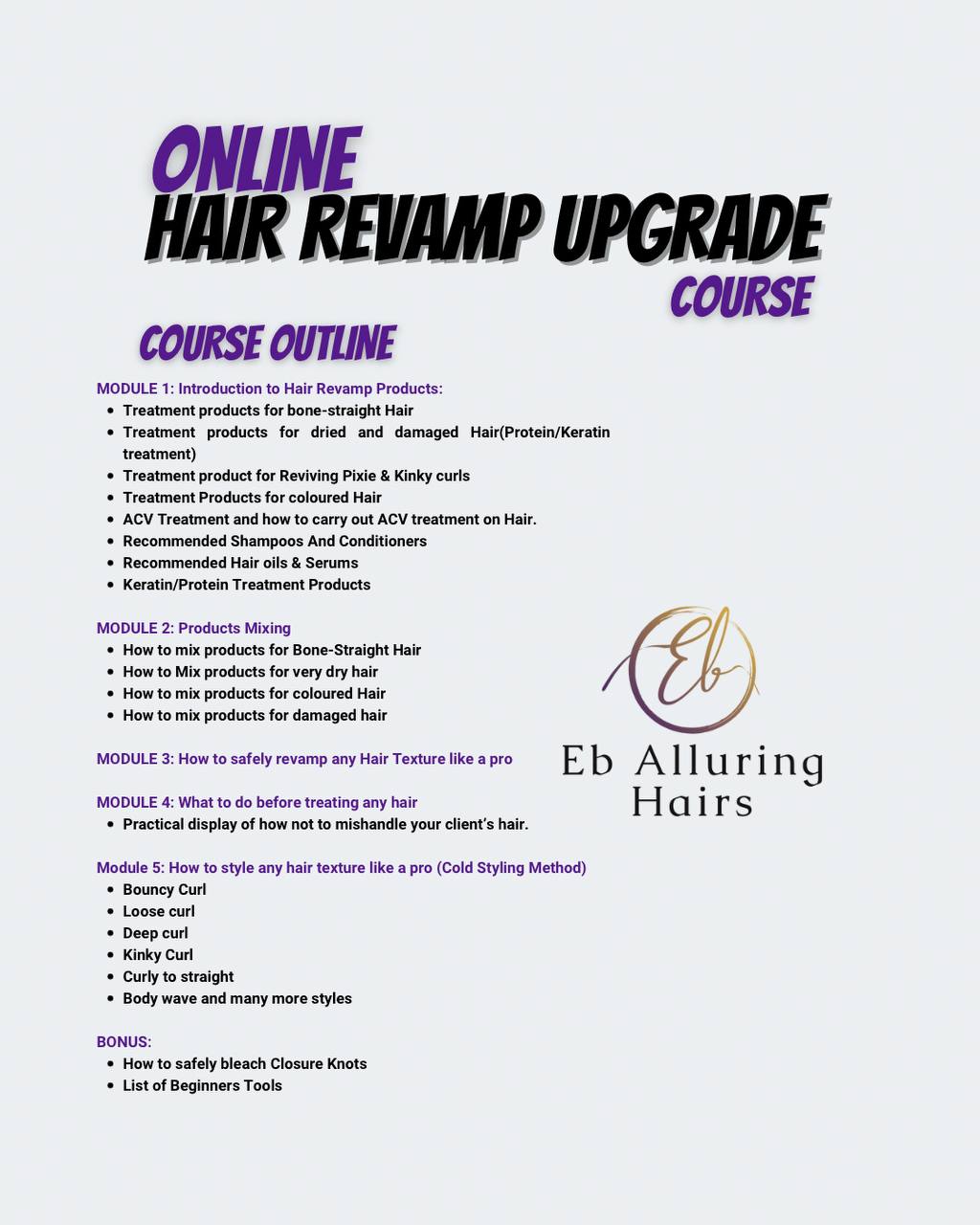 Buy Hair Revamp upgrade Course by Eb Alluring Hair on Selar