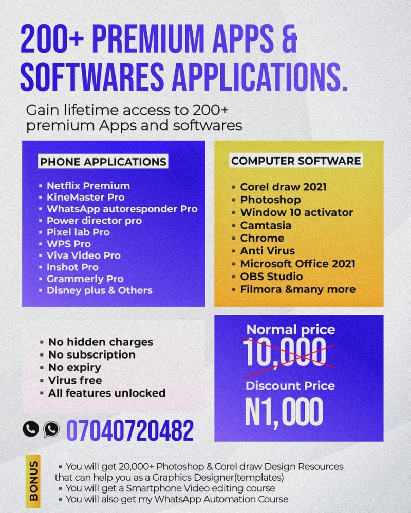 Buy 200+ Premium apps and Softwares by Excel Digital Hub on Selar