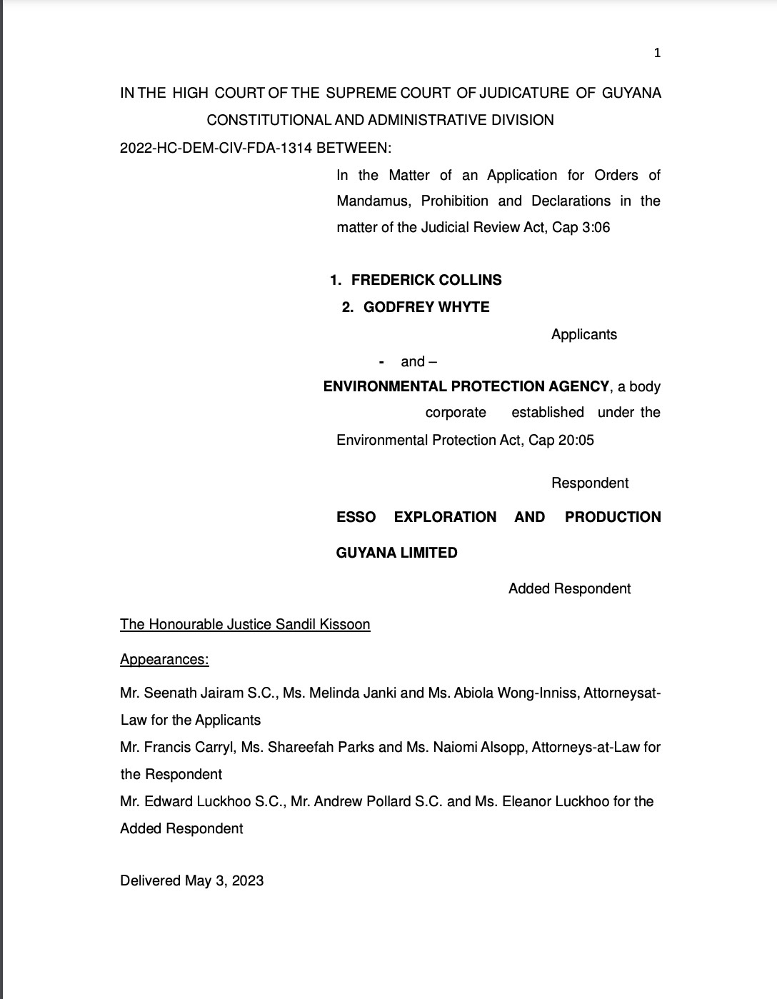 Get Collins and Whyte v EPA 2022-HC-DEM-CIV-FDA-1314 by Products by ...